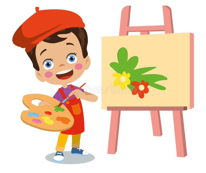 Cute Painter Boy Painting Colour Stock Illustration - Illustration of ...