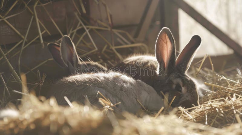 Cute Pair of Rabbits Dozing Together in Cozy Setting Stock Image ...