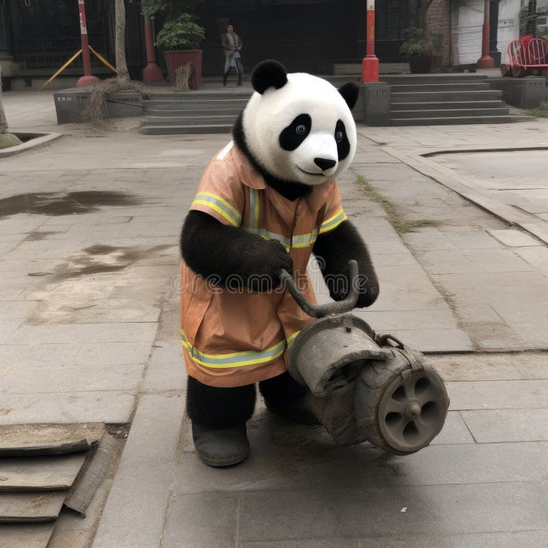Cute Panda As a Street Cleaner Generative AI Stock Illustration ...
