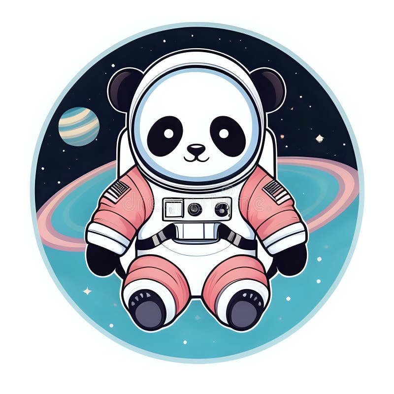Cute Panda Astronaut Floating in Space Cartoon Kawaii Style - Generated ...