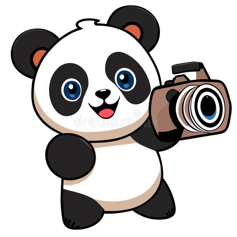 Cute Panda Bear with Camera, Vector Illustration, Eps Generative AI ...
