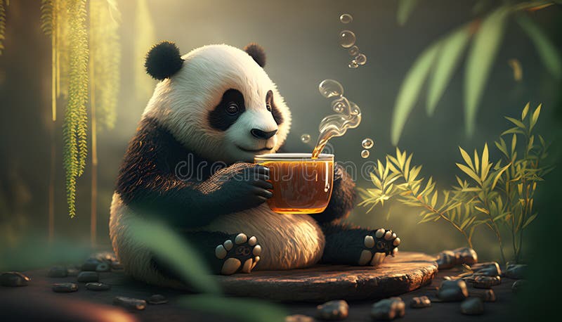 Cute Panda with Hearts. Vector Illustration in Cartoon Style Stock ...