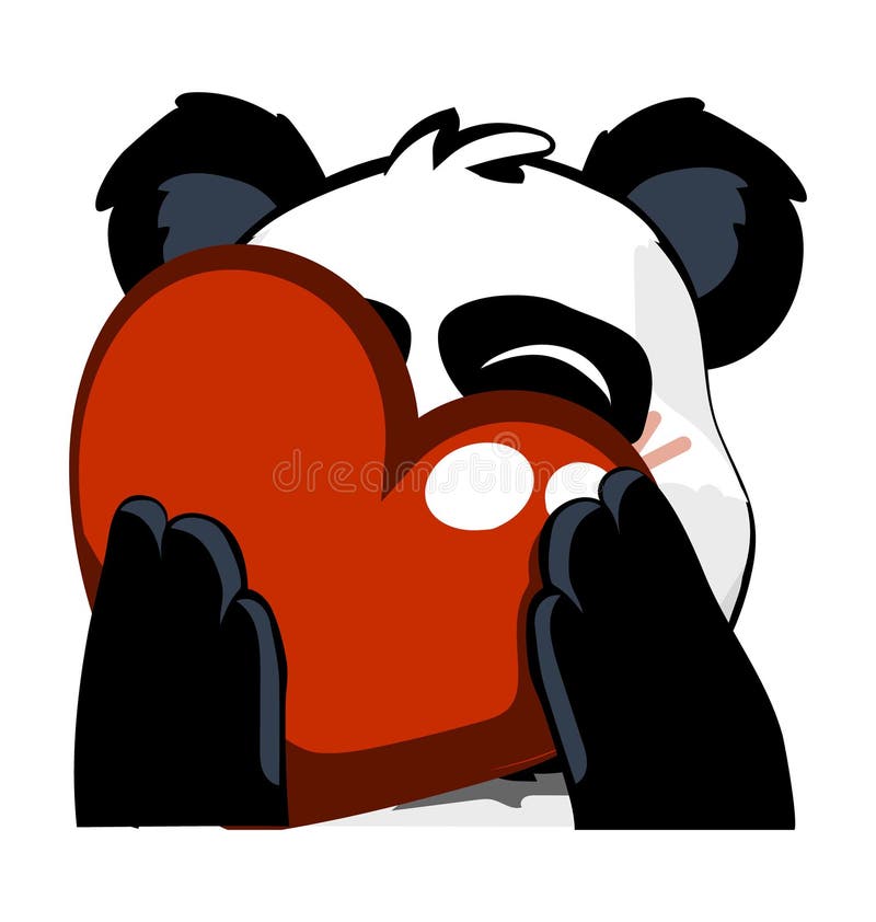 Cute Panda Bear Hugging Big Heart Love Emote Stock Vector