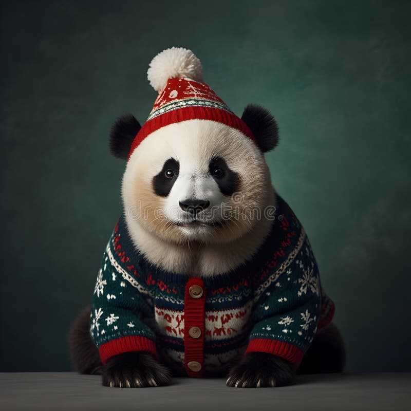 Cute Panda Bear in Knitted Sweater and a Winter Hat Stock Illustration ...