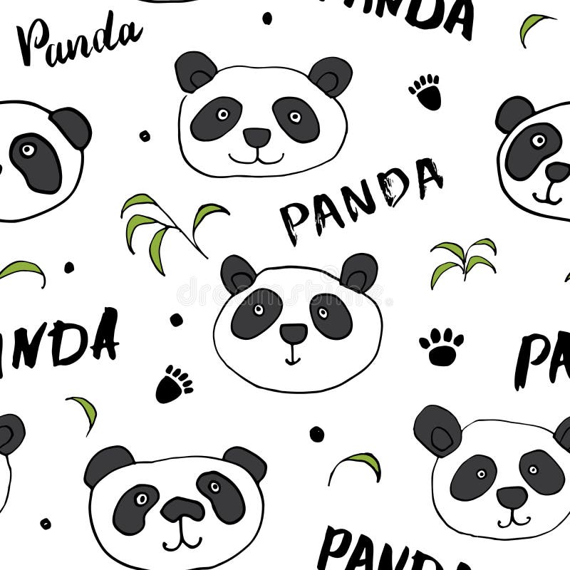 Cute Panda Bear Seamless Pattern. Cute Animals Doodle, Hand Drawn ...
