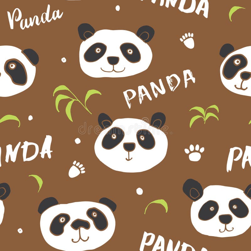 Cute Panda Bear Seamless Pattern. Cute Animals Doodle, Hand Drawn ...