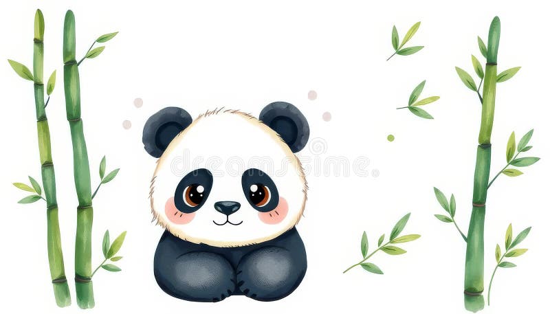 A Cute Panda Bear is Sitting in Front of a Bamboo Forest Stock Image ...