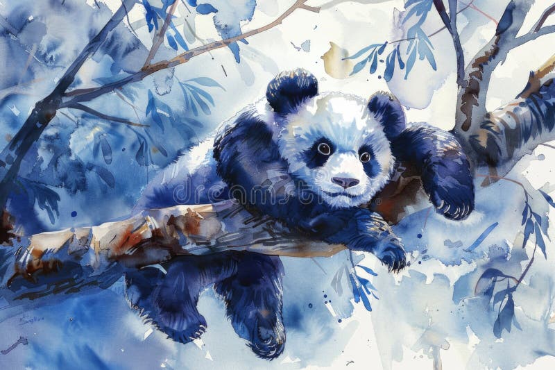 A Cute Panda Bear Sitting on a Tree Branch. Perfect for Wildlife Themes ...