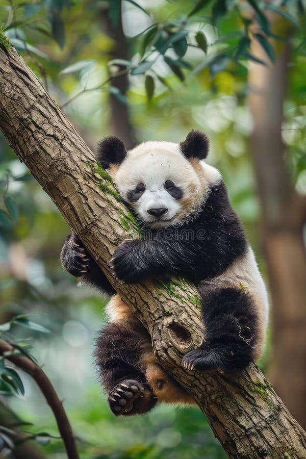 A Cute Panda Bear Sitting on a Tree Branch. Suitable for Nature and ...