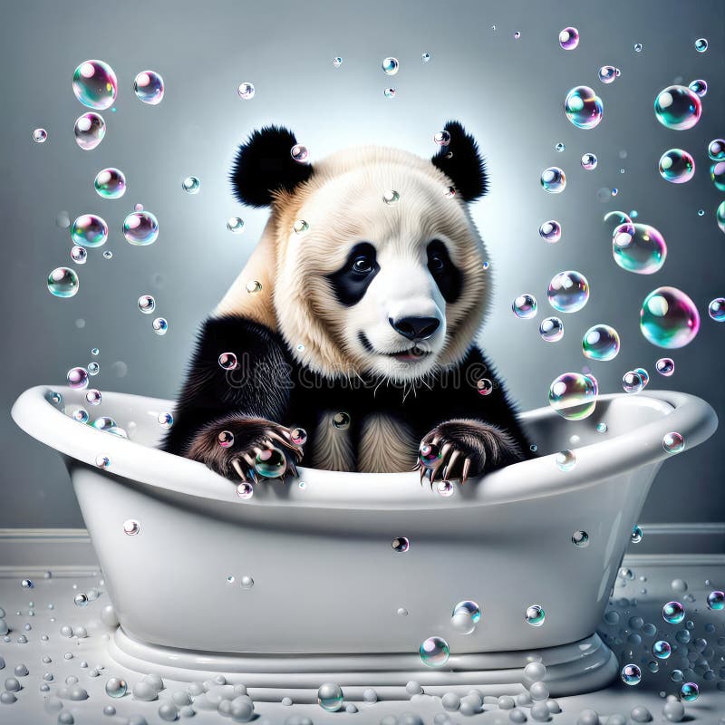 Panda Bear in Bubble Bath stock illustration. Illustration of bear ...