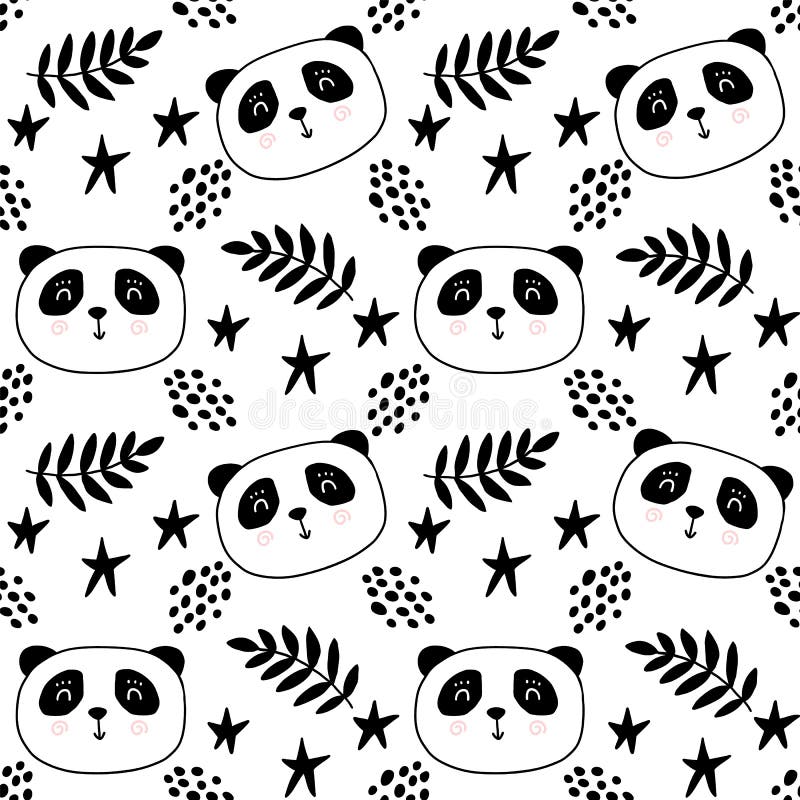 Cute Panda Bears Seamless Pattern. Funny Baby Vector Print. Stock ...