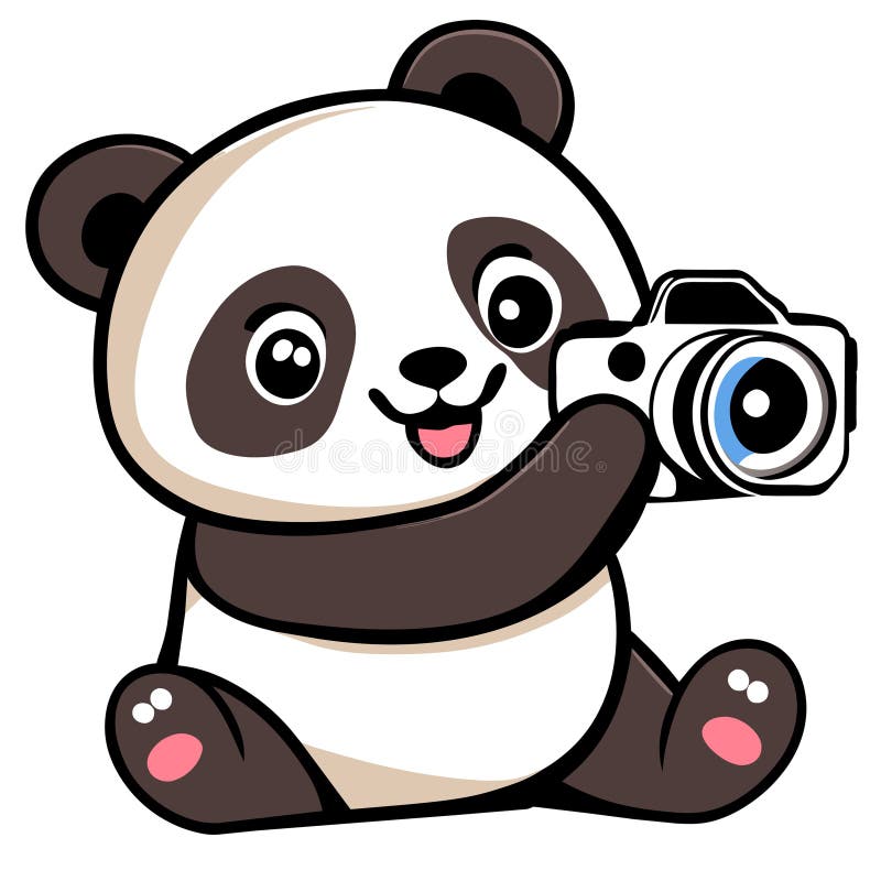 Panda with Camera on Tripod. Vector Illustration in Flat Style Stock ...