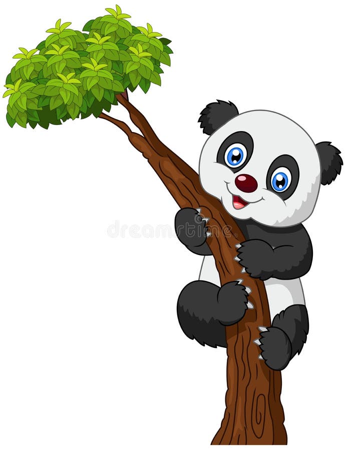 Cute Panda Cartoon Climbing Tree Stock Vector - Illustration of tree ...