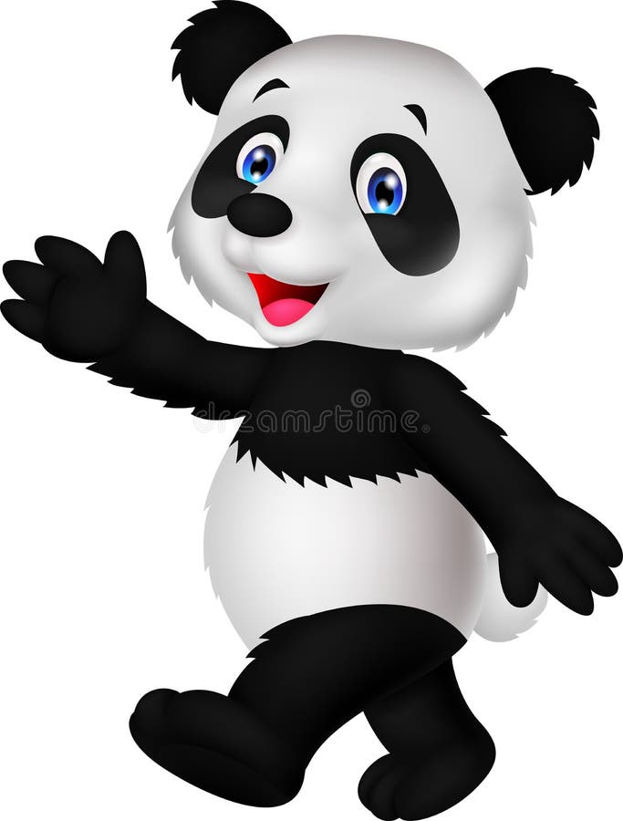 Cute Panda Cartoon Waving Hand Stock Vector - Illustration of mammal ...