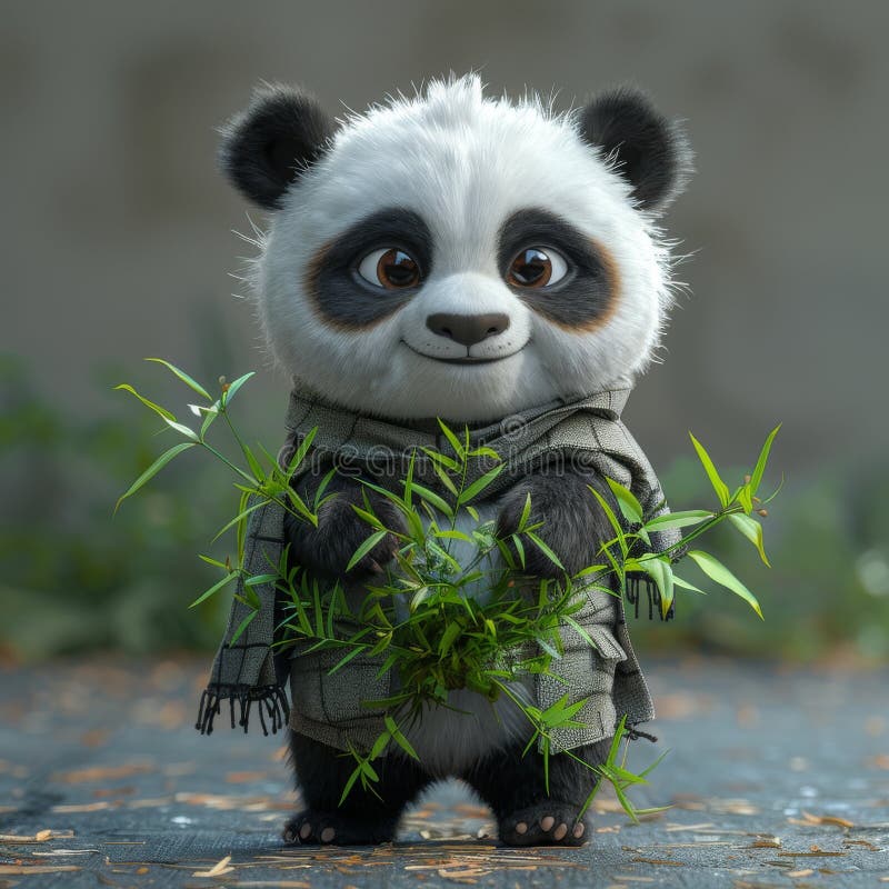 Cute Panda Character with Bamboo Stock Illustration - Illustration of ...