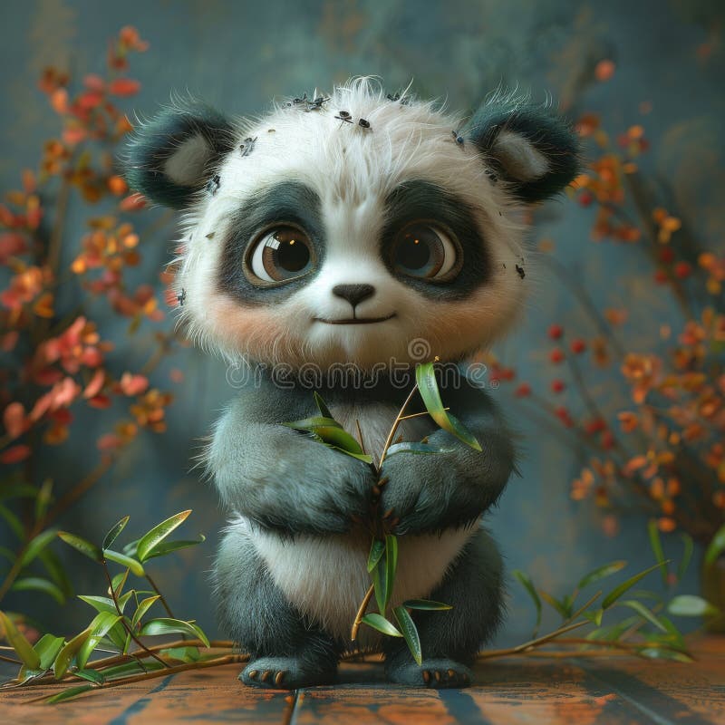 Cute Panda Character with Bamboo Stock Illustration - Illustration of ...