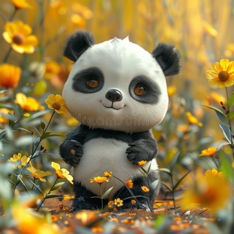 Cute Panda Character with Bamboo Stock Illustration - Illustration of ...