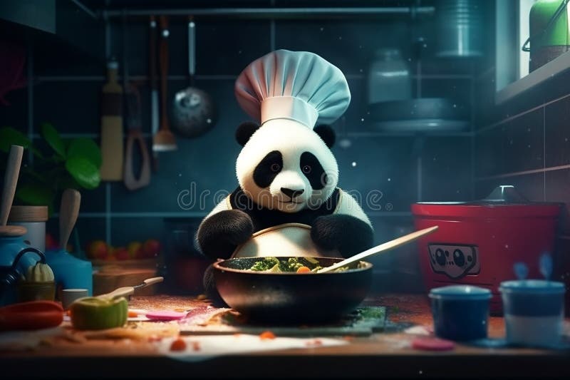 Cute Panda in Chef S Hat Cooking Stock Illustration - Illustration of ...