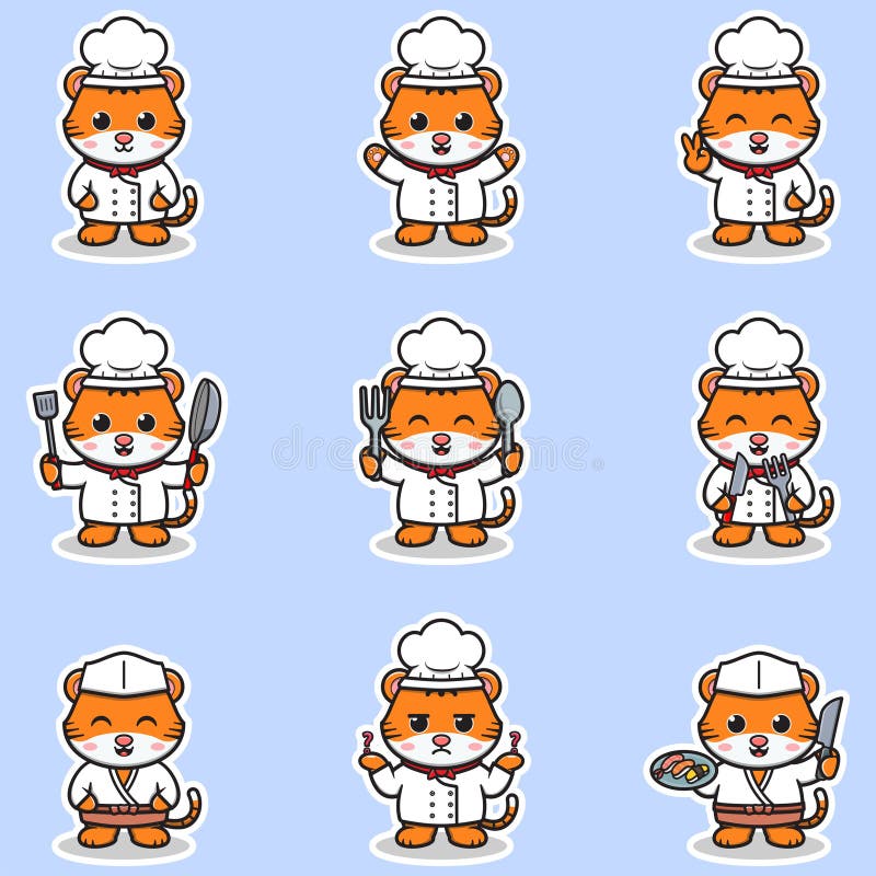 Illustrations of Cute Tiger Chef Mascot Cartoon Character. Stock Vector ...