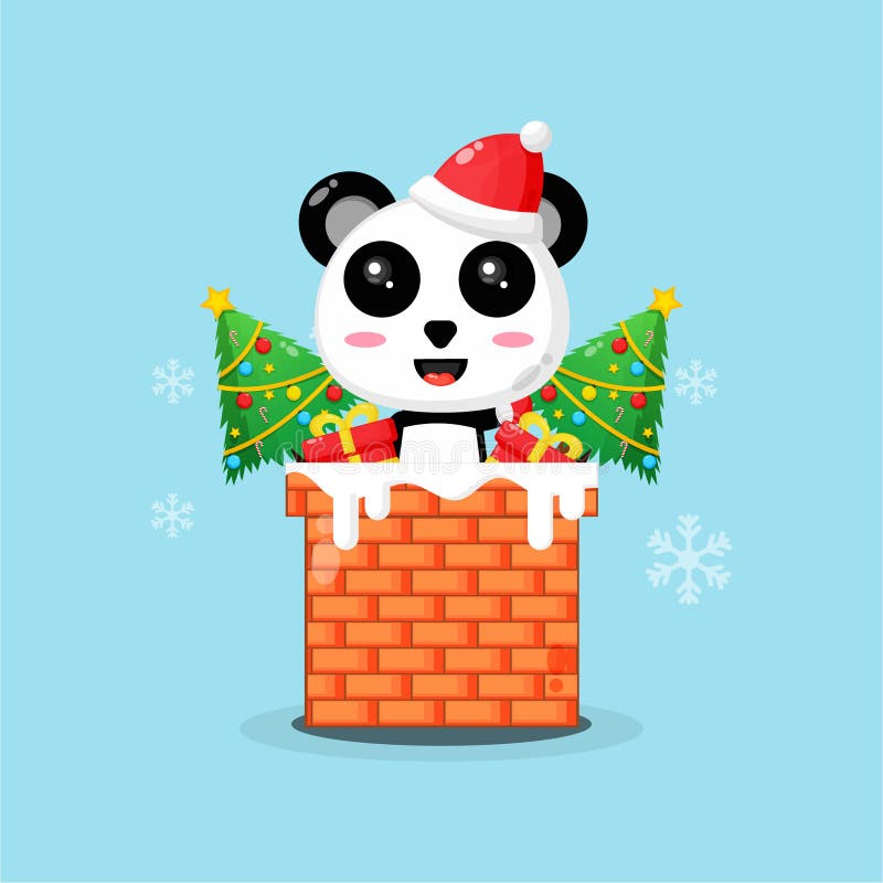 Cute Panda on the Chimney with a Christmas Present Stock Vector ...