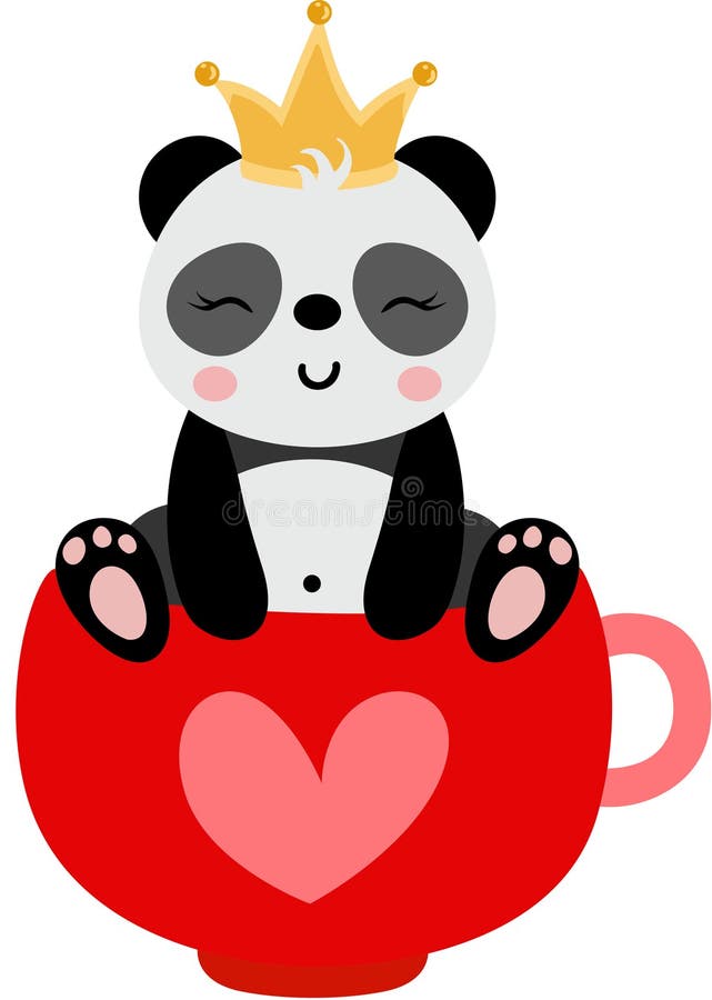 Cute Panda with Crown on Head Inside Love Cup Stock Vector ...