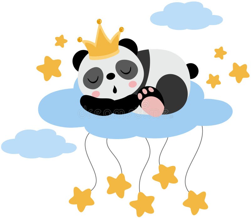 Cute Panda with Crown Sleeping on Cloud with Stars Stock Vector ...