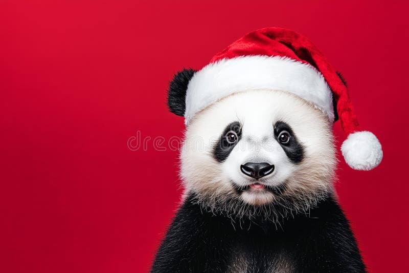 A Cute Panda Cub, Wearing a Santa Hat, Looks Directly at the Camera ...