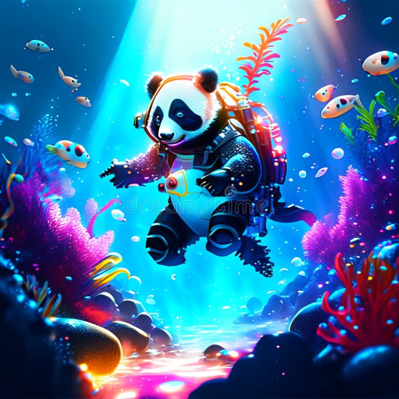 Cute Panda in a Deep Space. 3D Illustration Stock Illustration ...