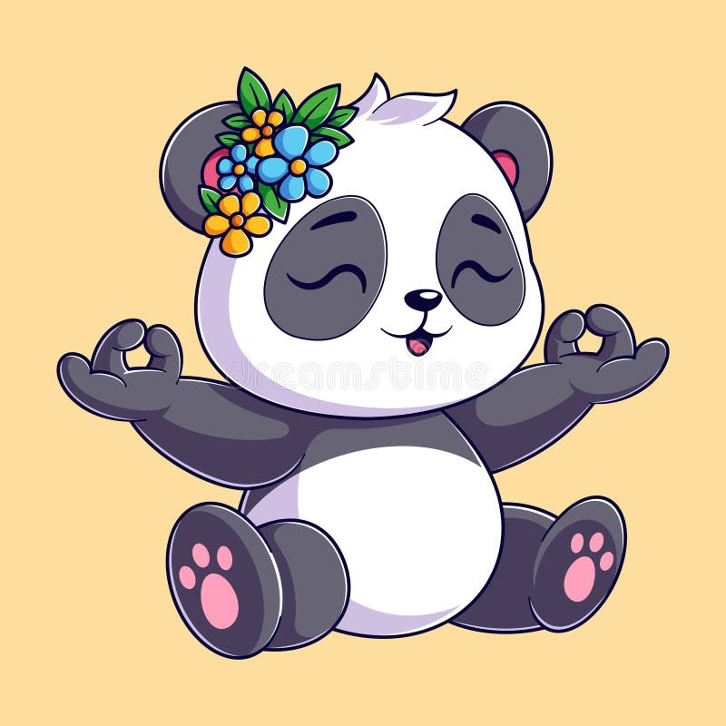 Cute Panda is Doing Meditation Stock Vector - Illustration of card ...