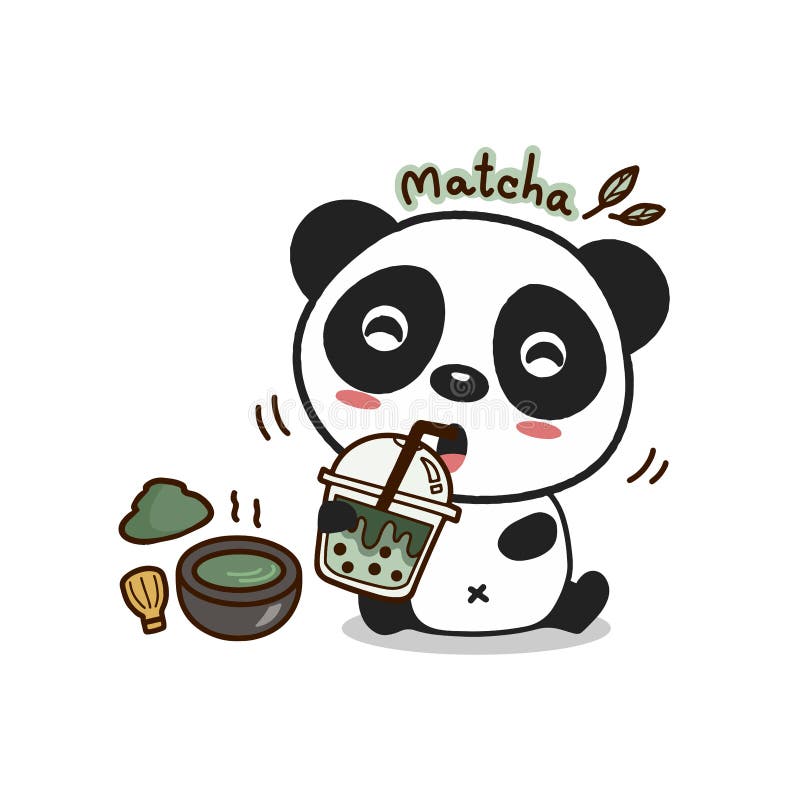 Cute Panda Drinking Macha Green Tea. Stock Vector - Illustration of ...