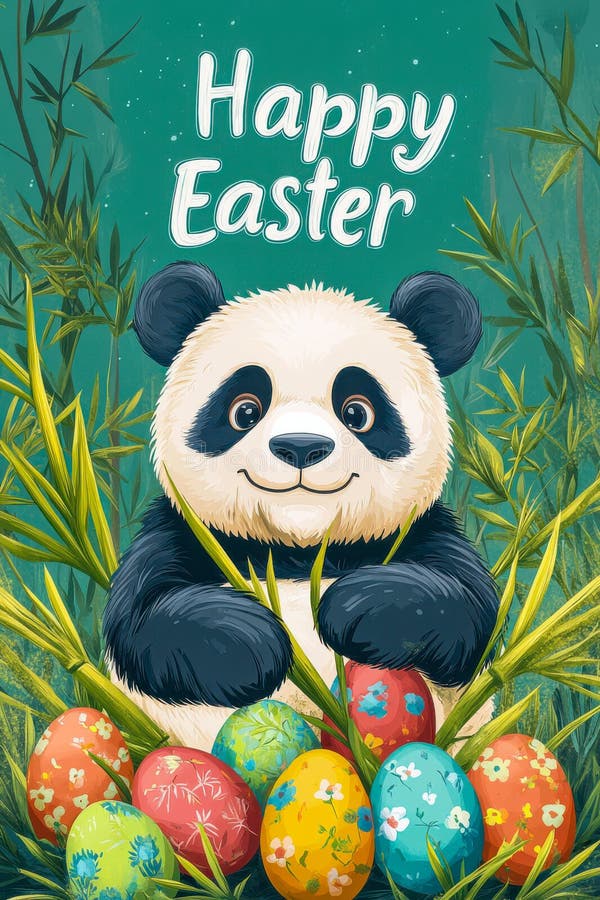 Cute Panda with Easter Eggs Surrounded by Bamboo, Celebrating Spring ...