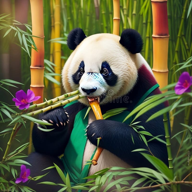 Cute panda is eating bambo stock photo. Image of bamboo - 288644480