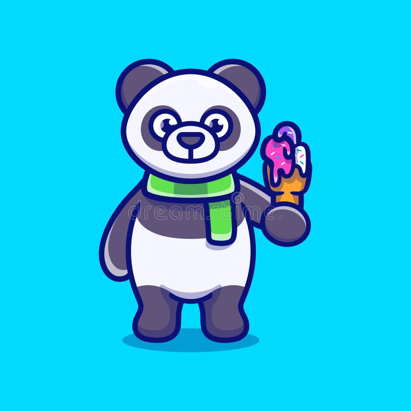 Cute Panda Eating Ice Cream Illustration Stock Vector - Illustration of ...