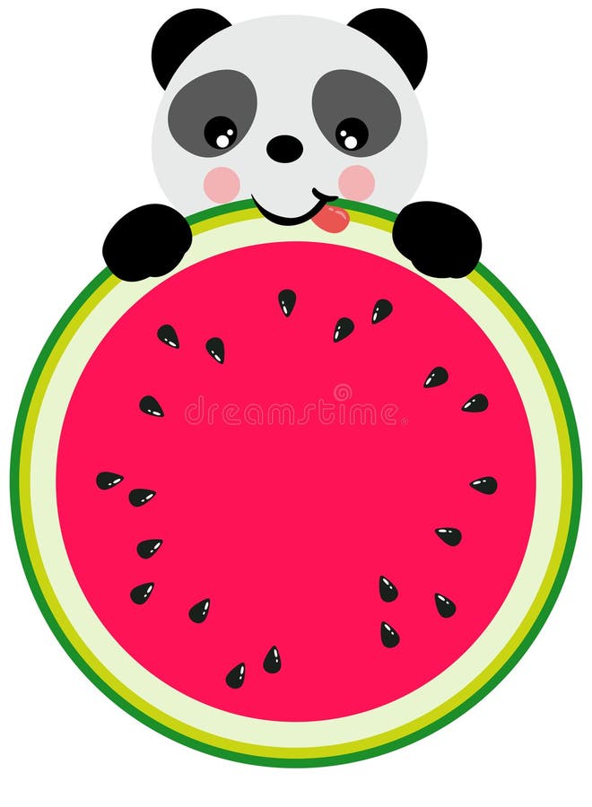 Cute Panda Eating Watermelon Slice Stock Vector - Illustration of fruit ...