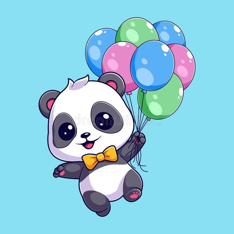 Cute Panda is Floating with Balloons Stock Vector - Illustration of ...