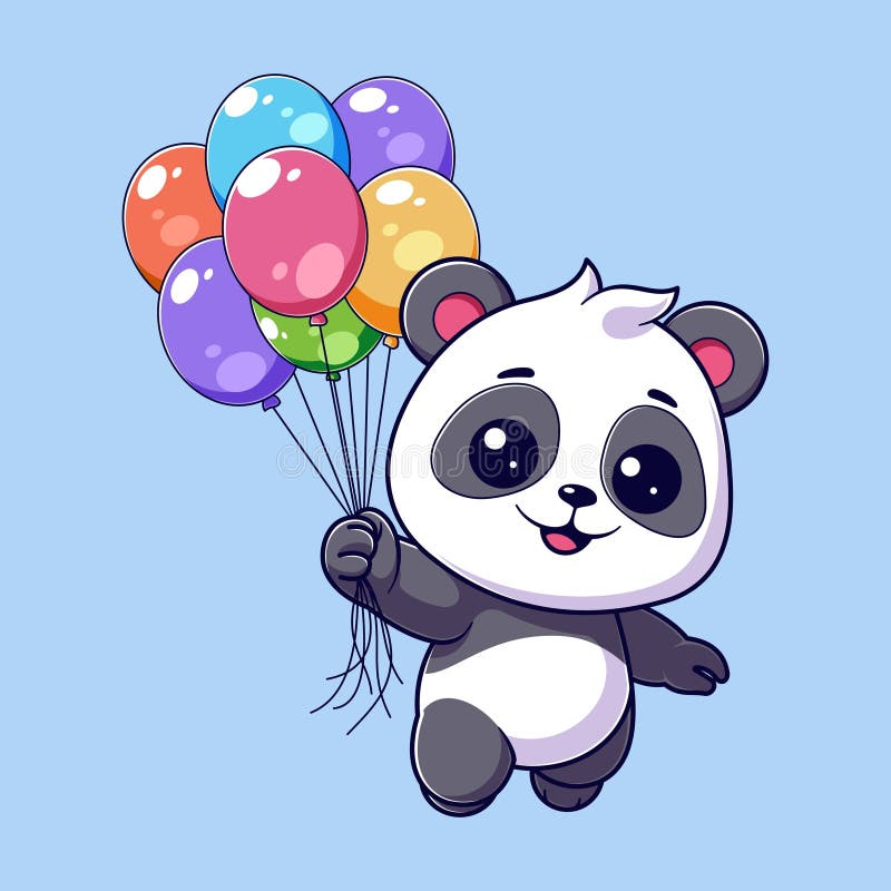 Cute Panda Floats with Lots of Balloons Stock Vector - Illustration of ...