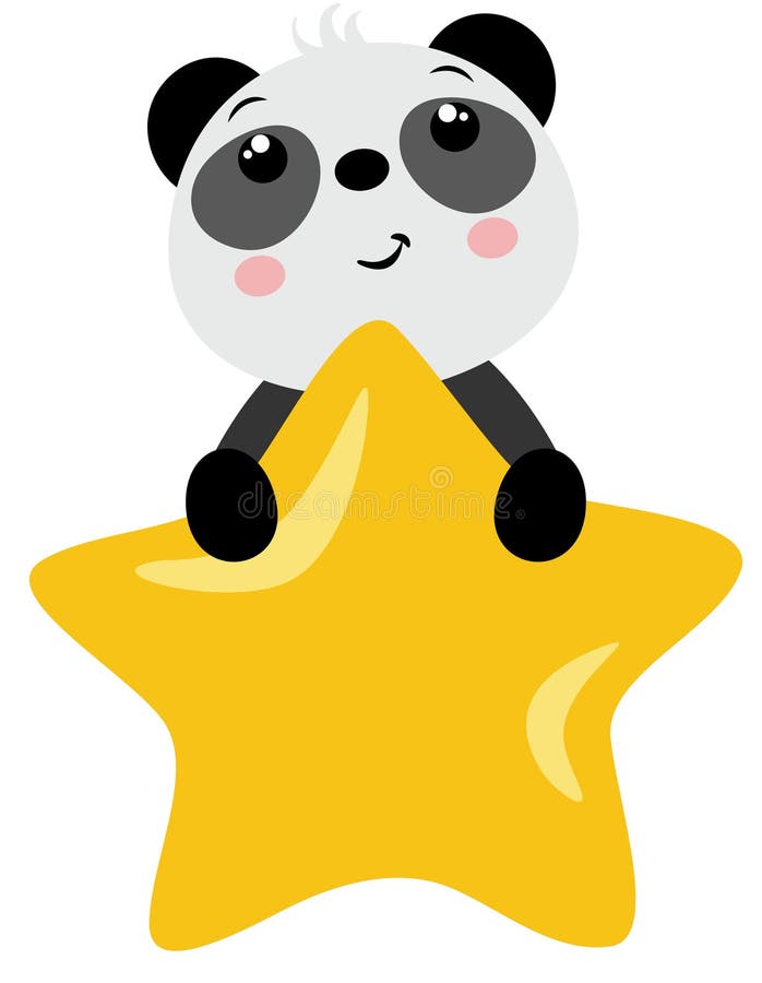 Cute Panda Flying Holding a Big Star Stock Illustration - Illustration ...