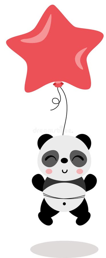 Cute Panda Flying with Star Balloon Stock Illustration - Illustration ...