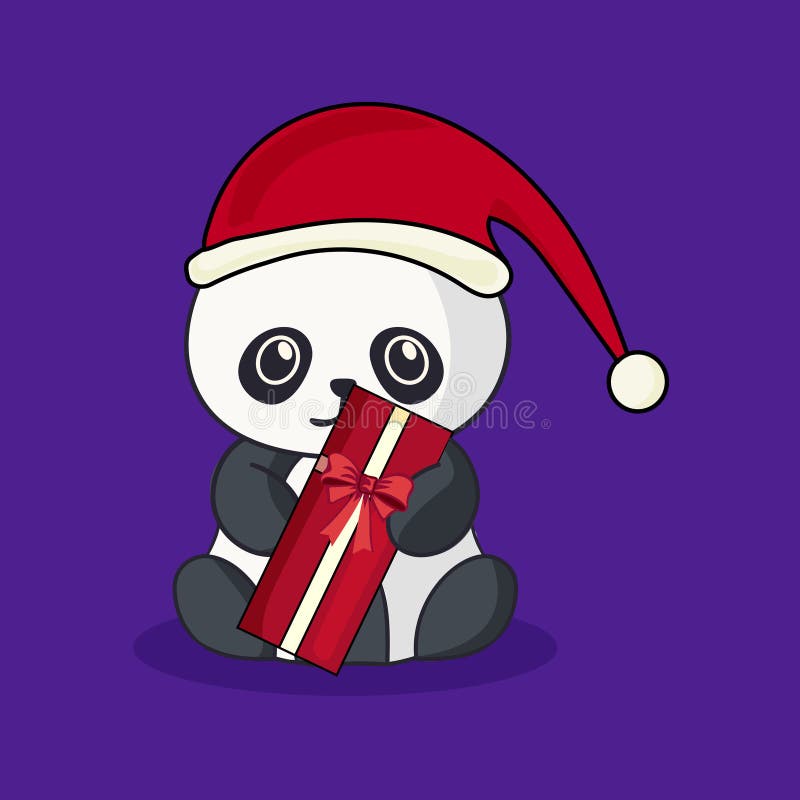 Cute Panda with Gift, Wearing Santa Cap Vector Illustration Stock ...