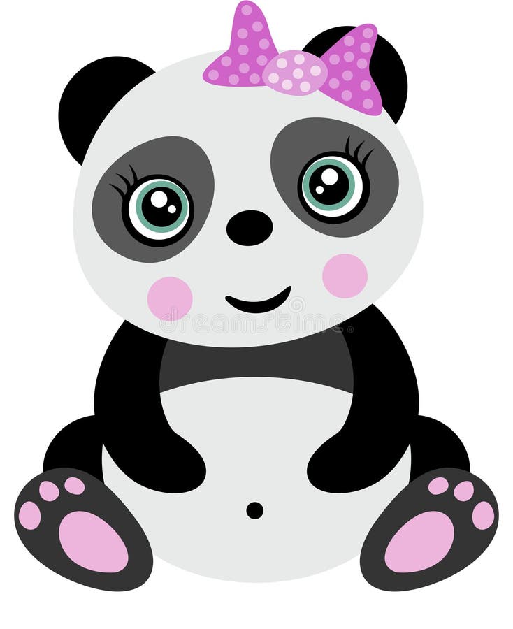 Cute Panda Girl with Bow Sitting Stock Image - Illustration of child ...