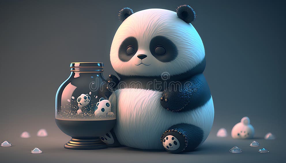 Cute Panda and a Glass Jar with Poison. 3d Rendering Stock Illustration ...