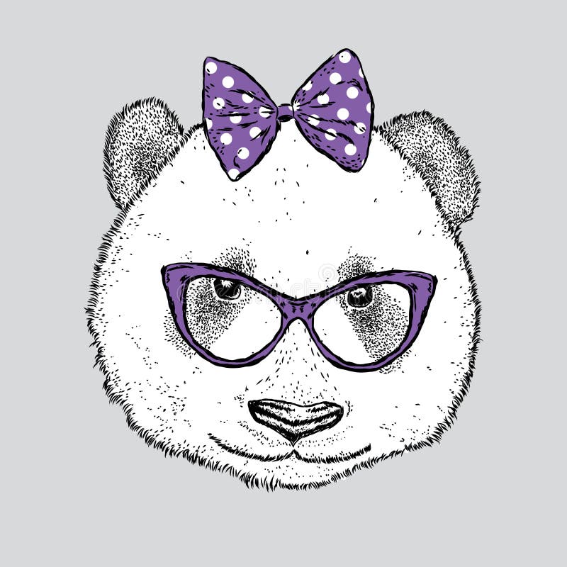 Cute Panda with Glasses and a Bow. Vector Illustration Stock Vector ...