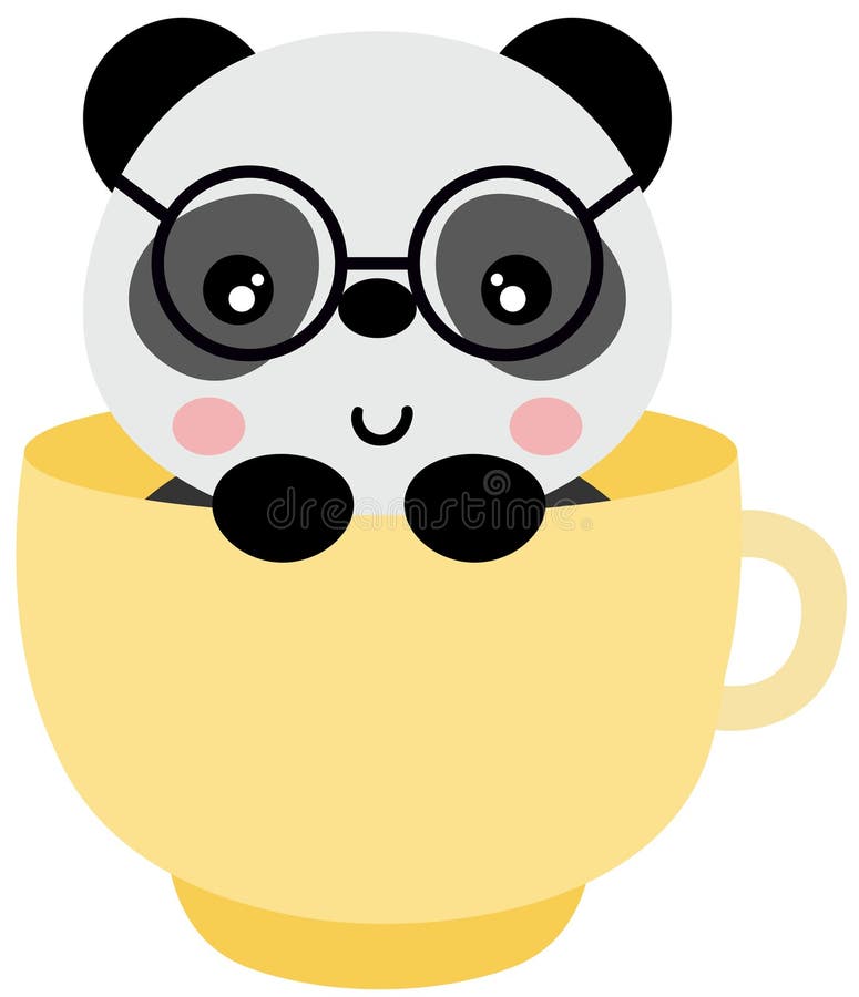 Cute Panda with Glasses Inside a Cup Stock Vector - Illustration of ...