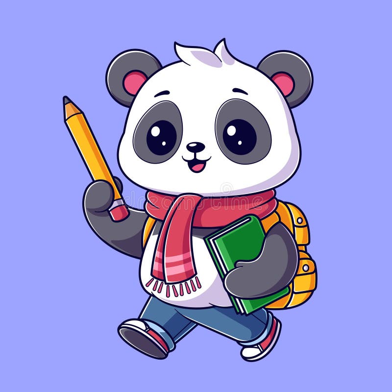 Cute panda goes to school stock vector. Illustration of love - 312860844