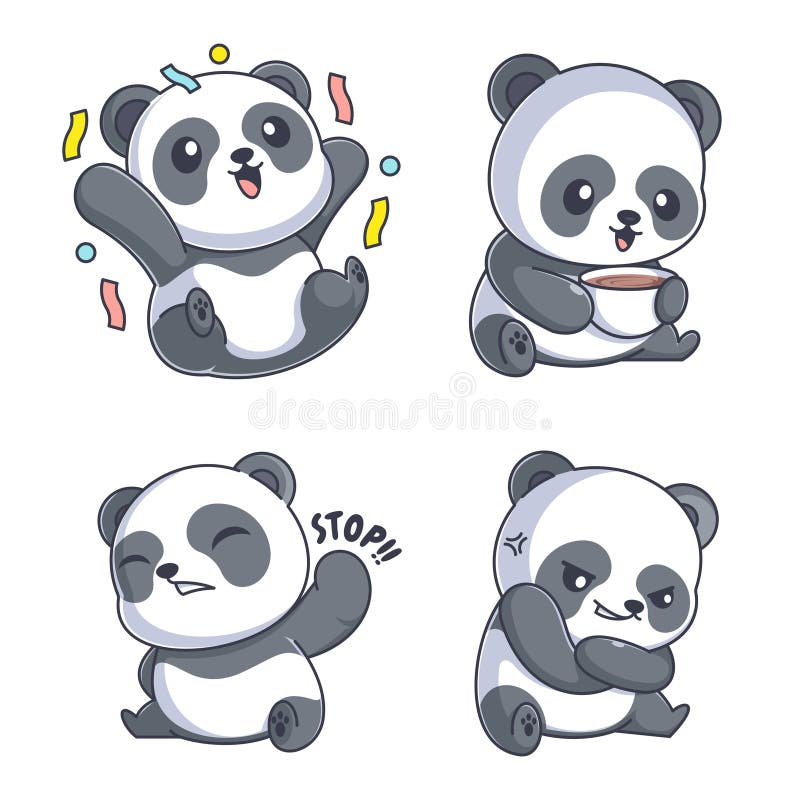 Cute Panda Happy Cartoon Style Set Stock Vector - Illustration of ...
