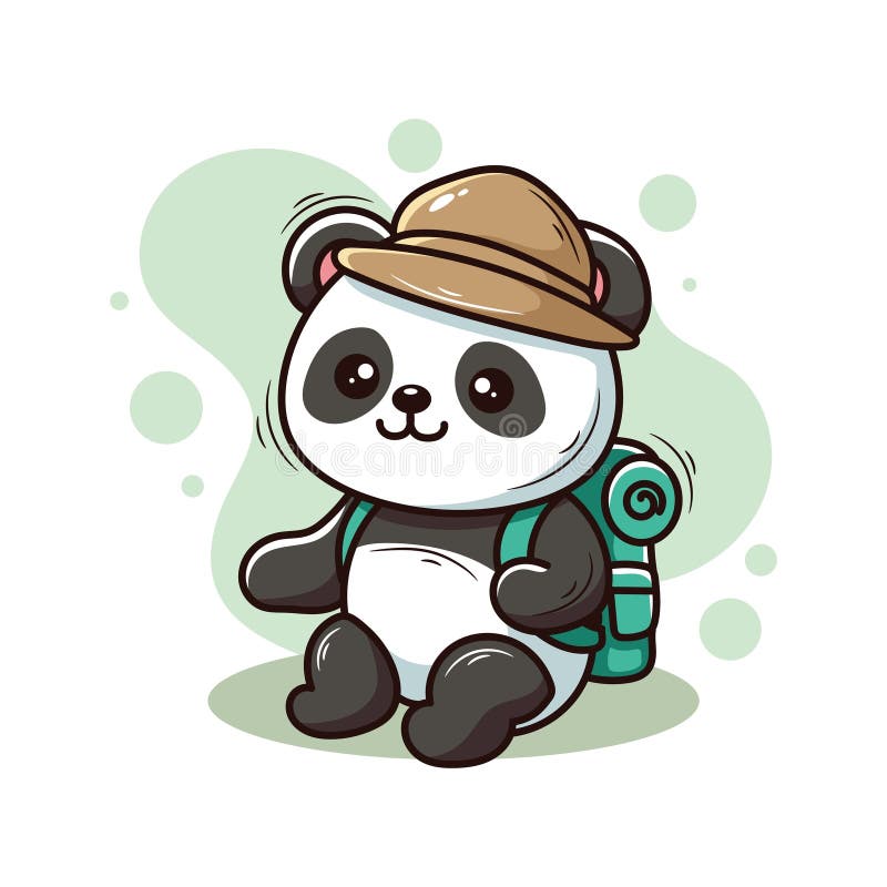 Cute Panda in a Hat with a Backpack. Vector Illustration Stock Vector ...