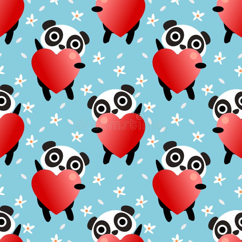 Cute Panda Hold a Big Heart Seamless Pattern Stock Vector ...