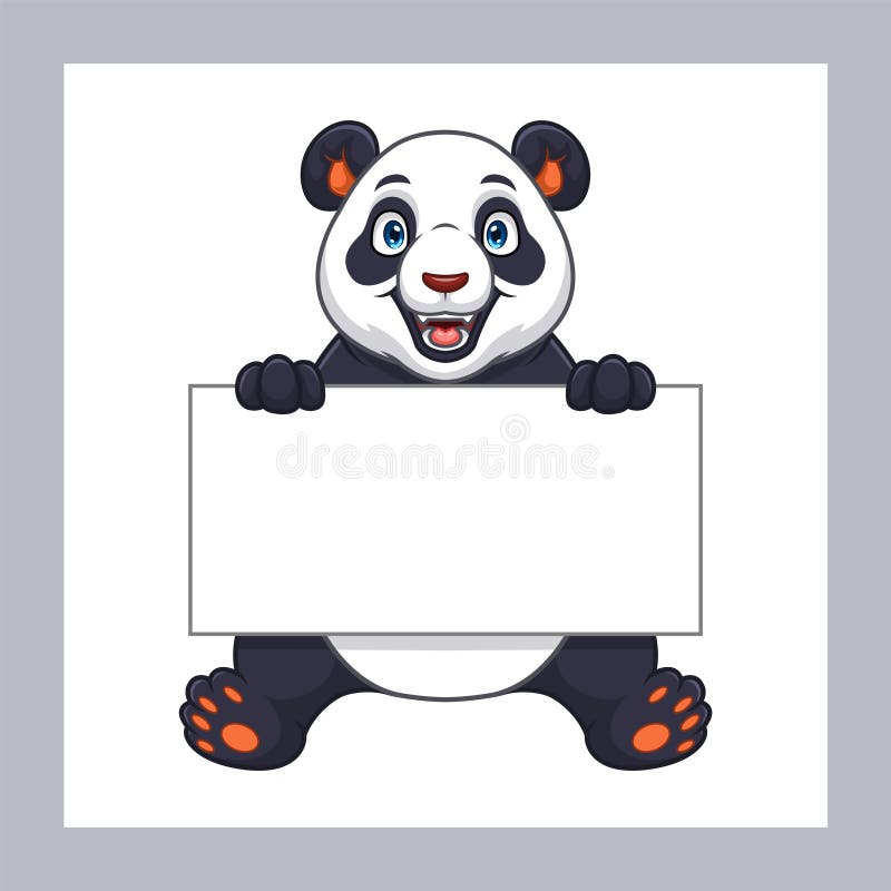 Cute a Panda Holding Blank Sign with Both Hands Stock Vector ...