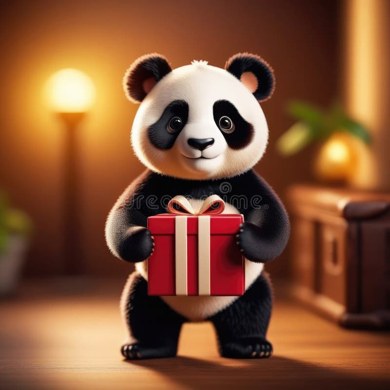 Cute Panda Holding a Gift Box in His Paws Stock Illustration ...