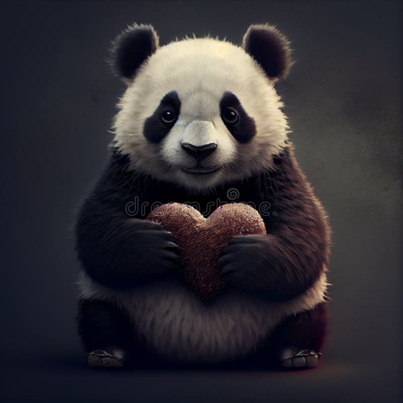 Cute Panda is Holding a Heart in Her Hands. Generative AI Stock ...